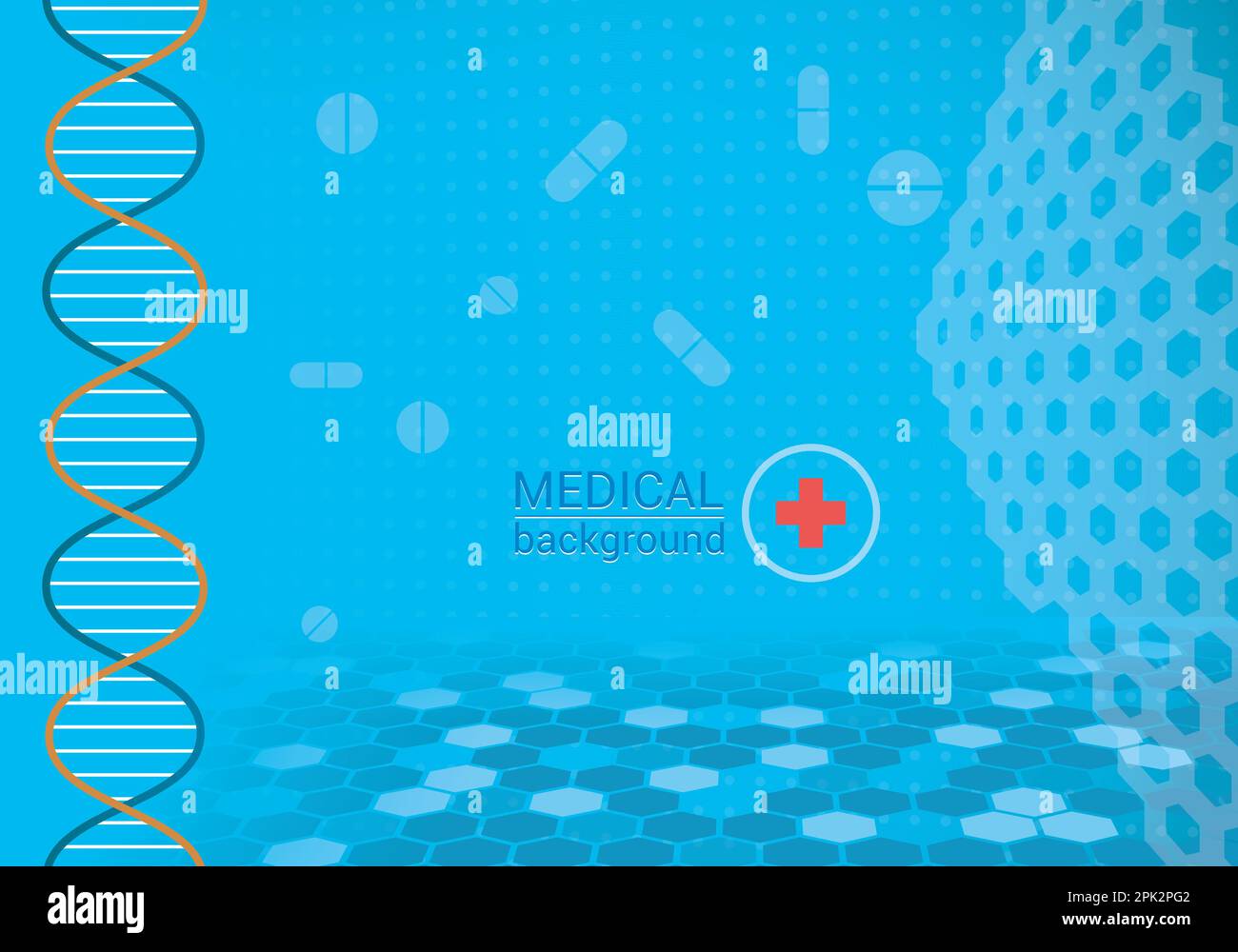medical background with elements of dna, pills and octagonal background ...