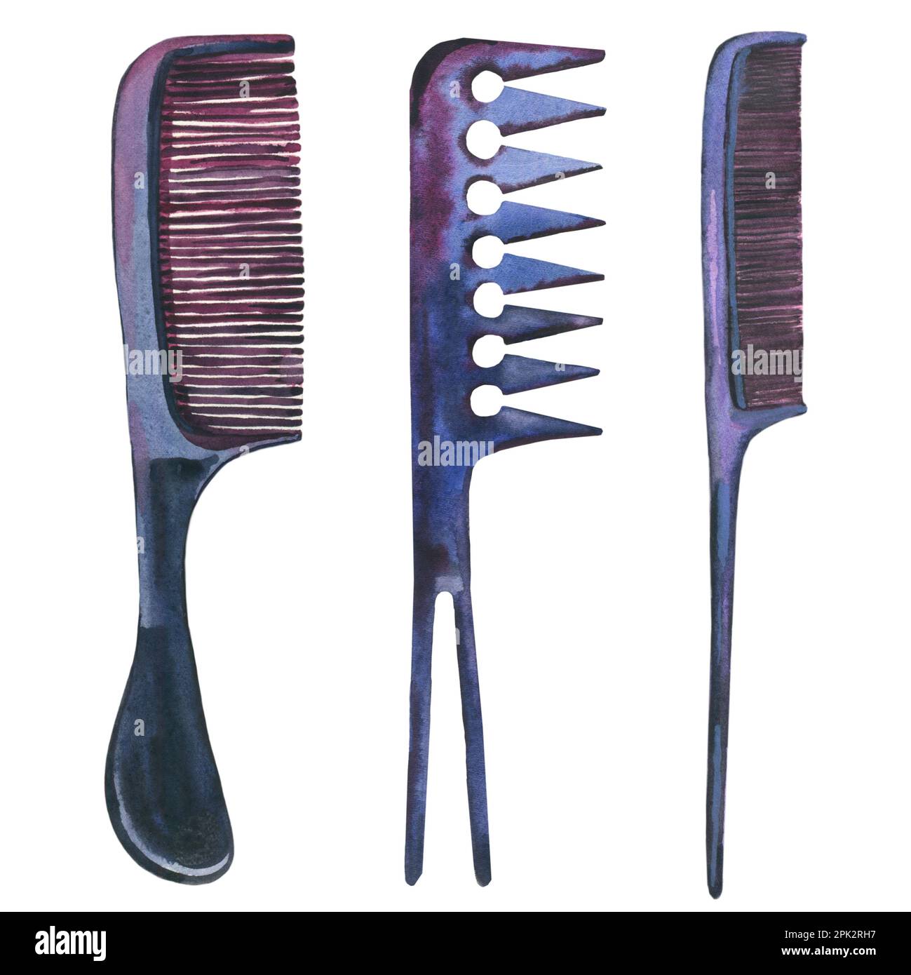 A set of black hairdressing combs with long handles and long frequent ...