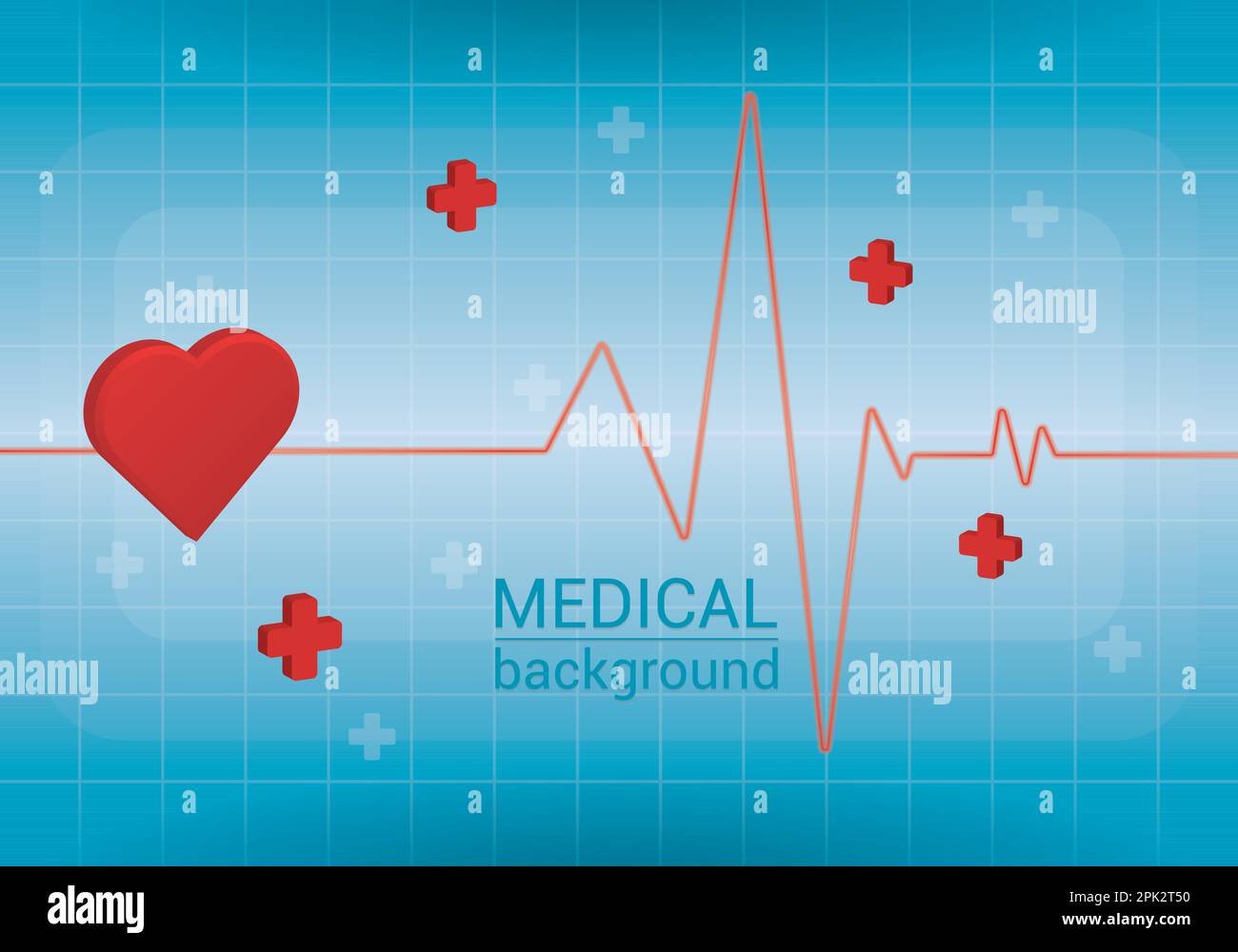 medical background with 3d element of heart, red cross and pulse Stock ...