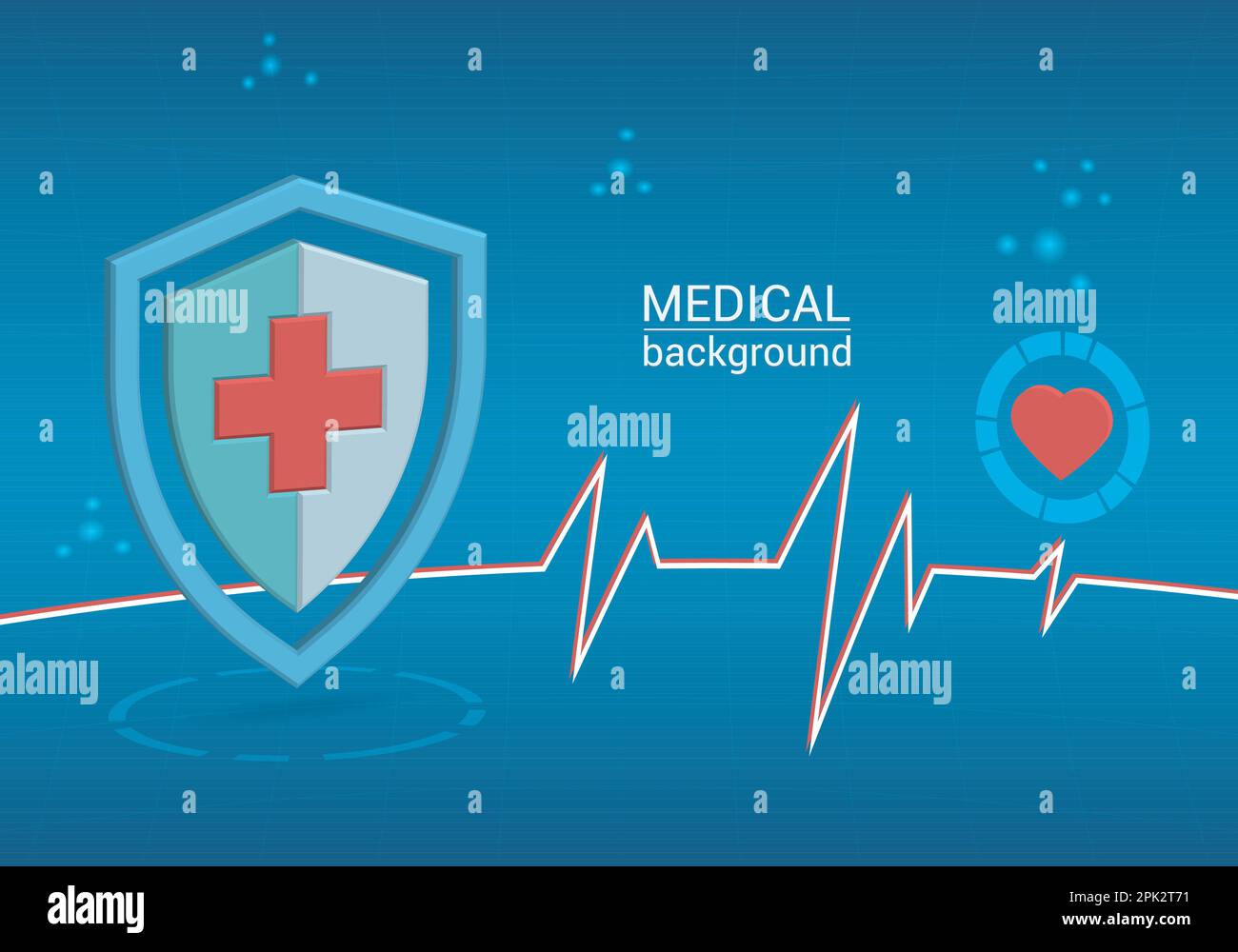 medical background with elements of health defence shield, pulse and ...