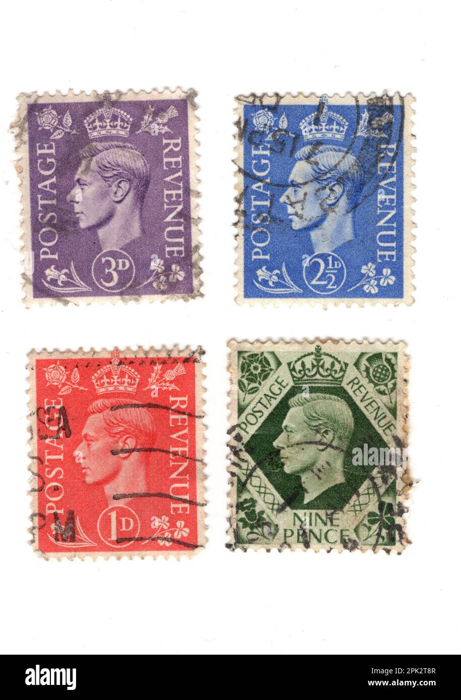 Vintage King George VI postage stamps from the United Kingdom isolated ...