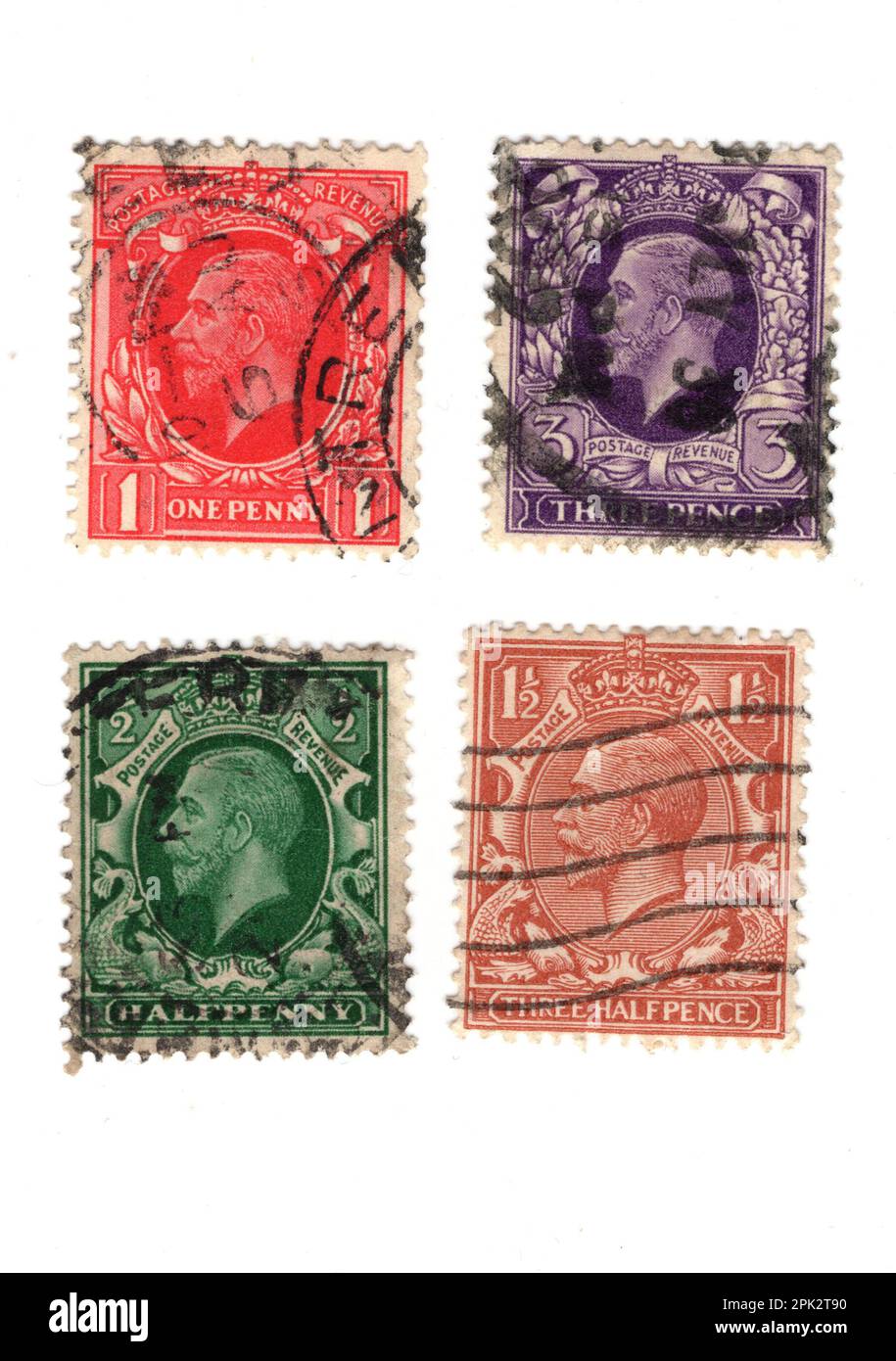 Vintage King George V postage stamps from the United Kingdom isolated ...