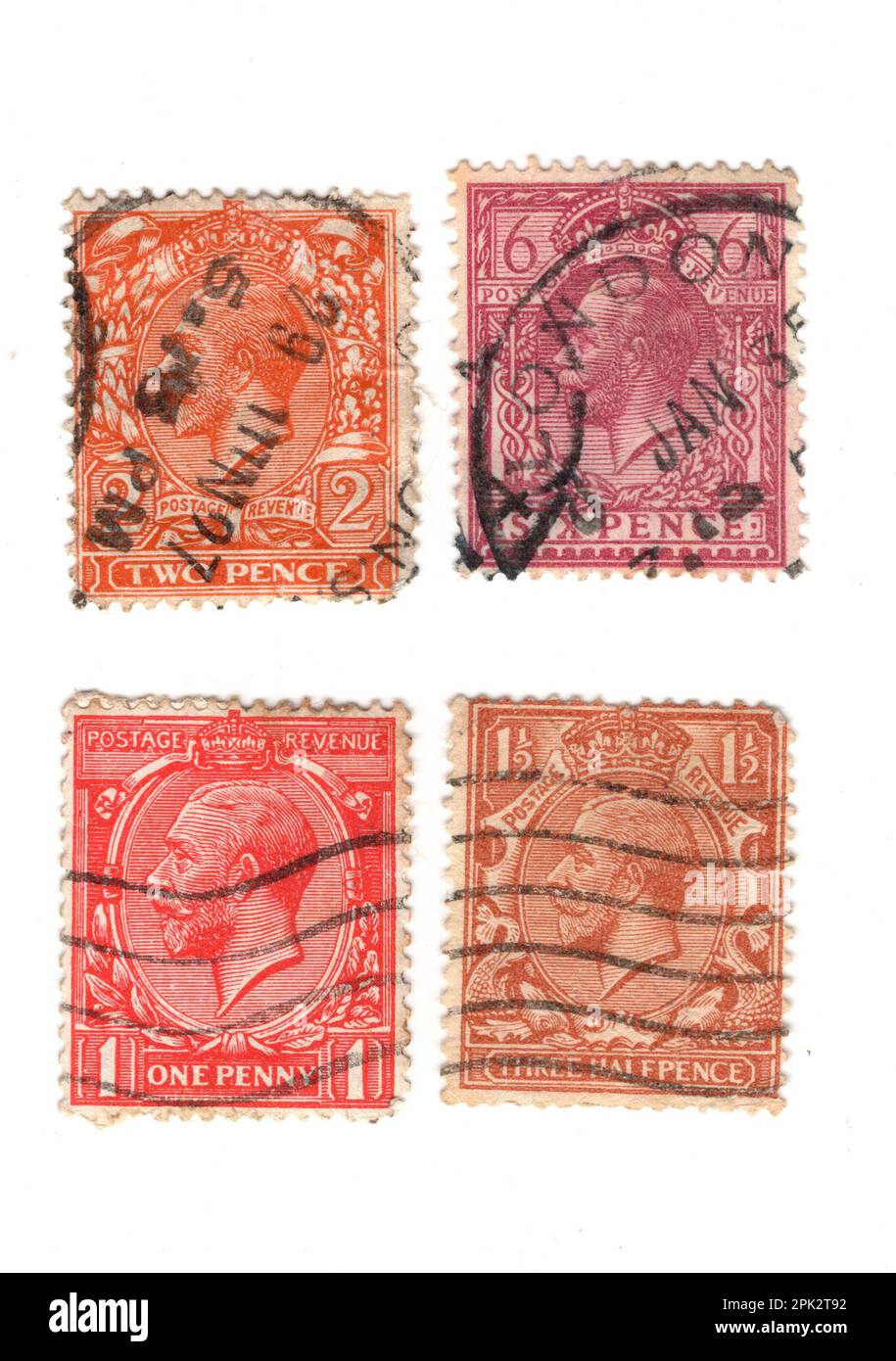 Vintage King George V postage stamps from the United Kingdom isolated ...
