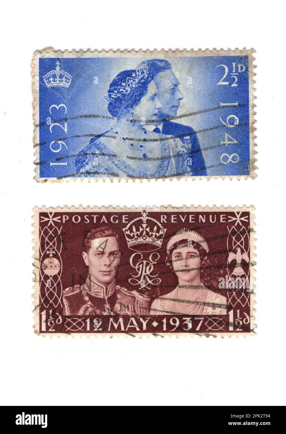 Vintage King George VI postage stamps from the United Kingdom isolated ...