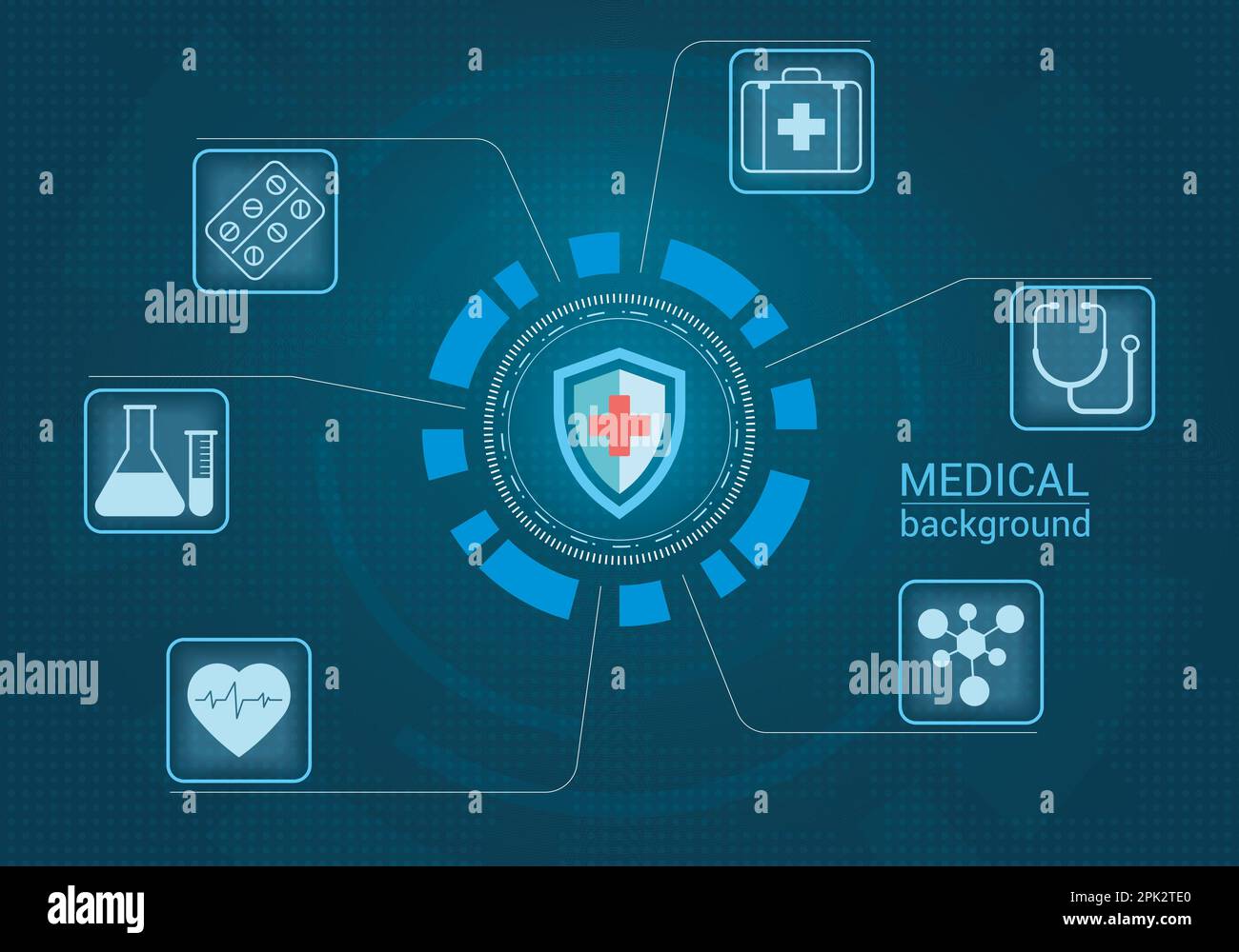 medical background with elements of health protection in digital style ...