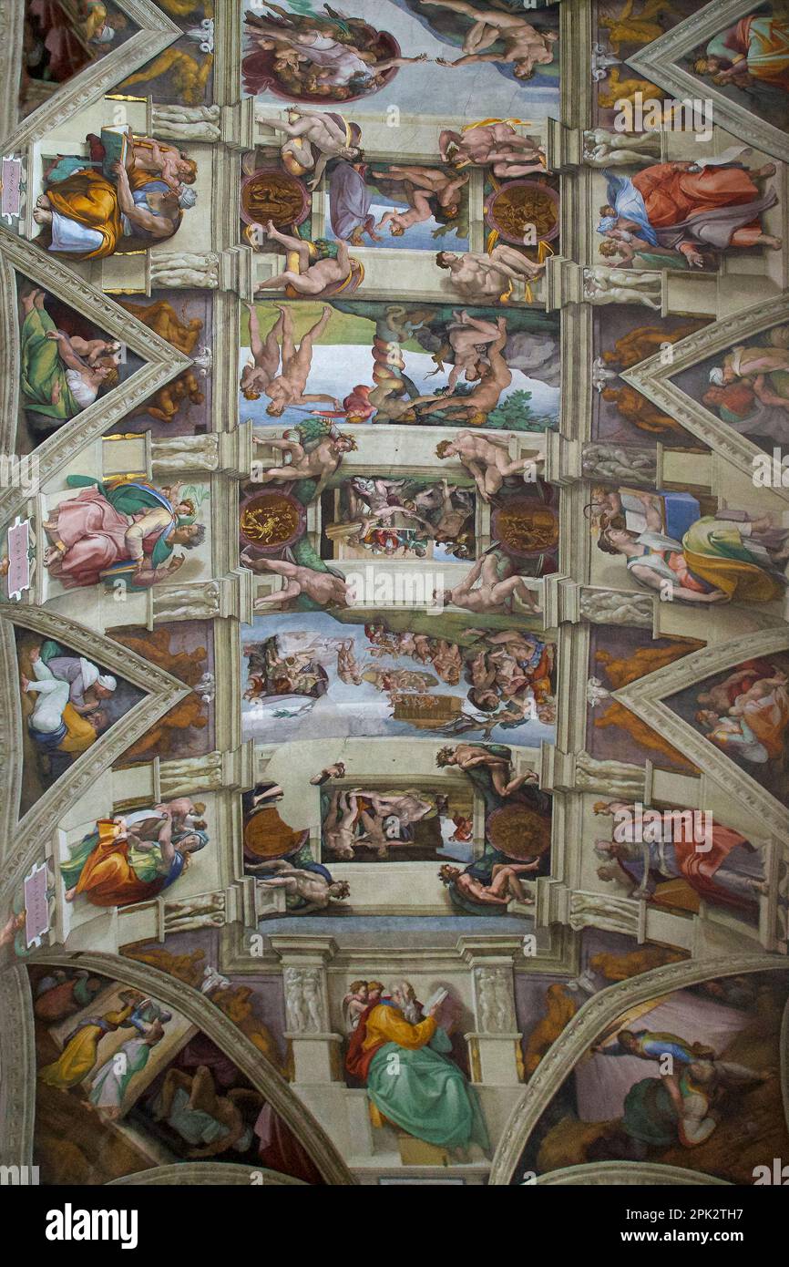 Ceiling, frescoes, Sistine Chapel, Buonarroti Michelangelo, Vatican Museum, Rome, Italy Stock ...