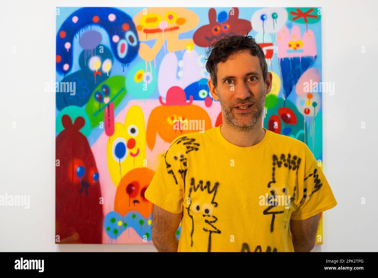 London, UK. 5 April 2023. British contemporary artist Jon Burgerman ...