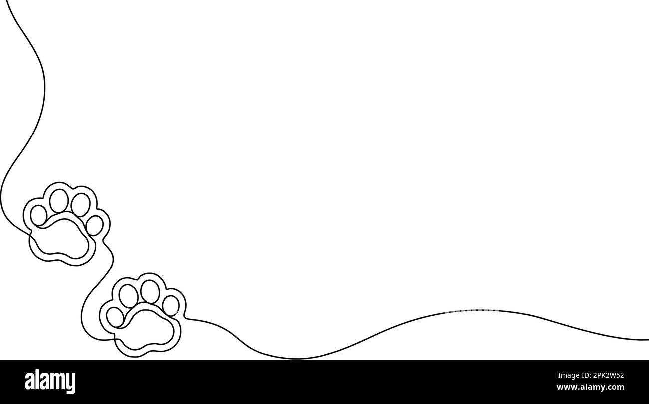 Paw continuous line drawing. One single hands drawn contour dog or cat ...