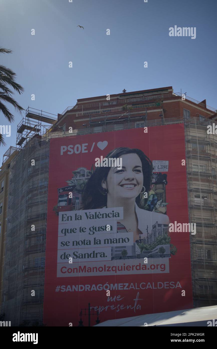2023.Valencia, Spain. Political propaganda poster for Valencia mayoral ...