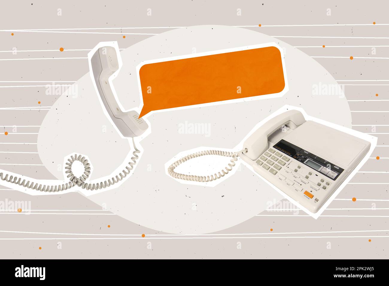 Creative collage portrait of retro cable handset telephone fax machine ...