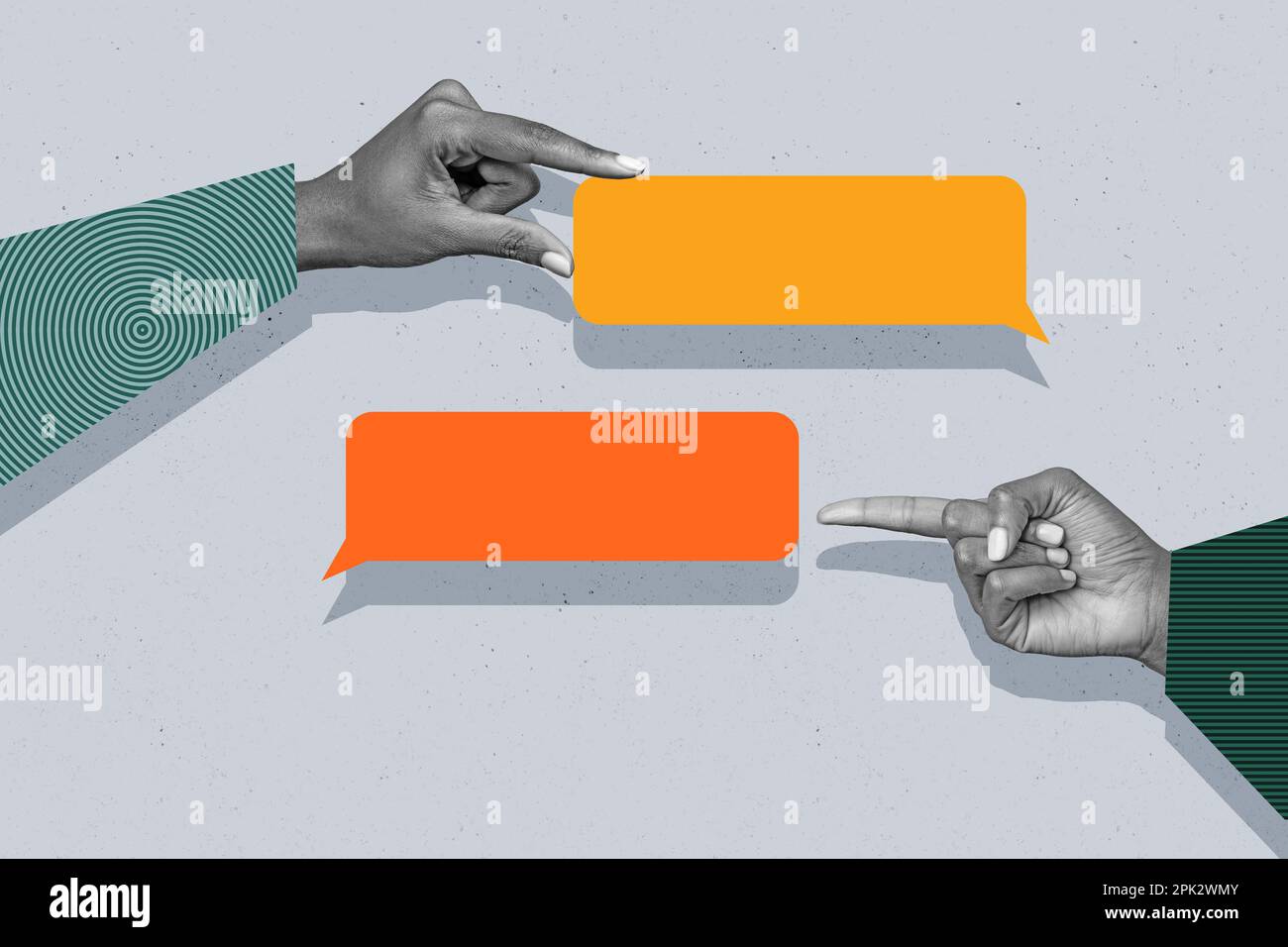 Magazine template collage of two people having social network ...