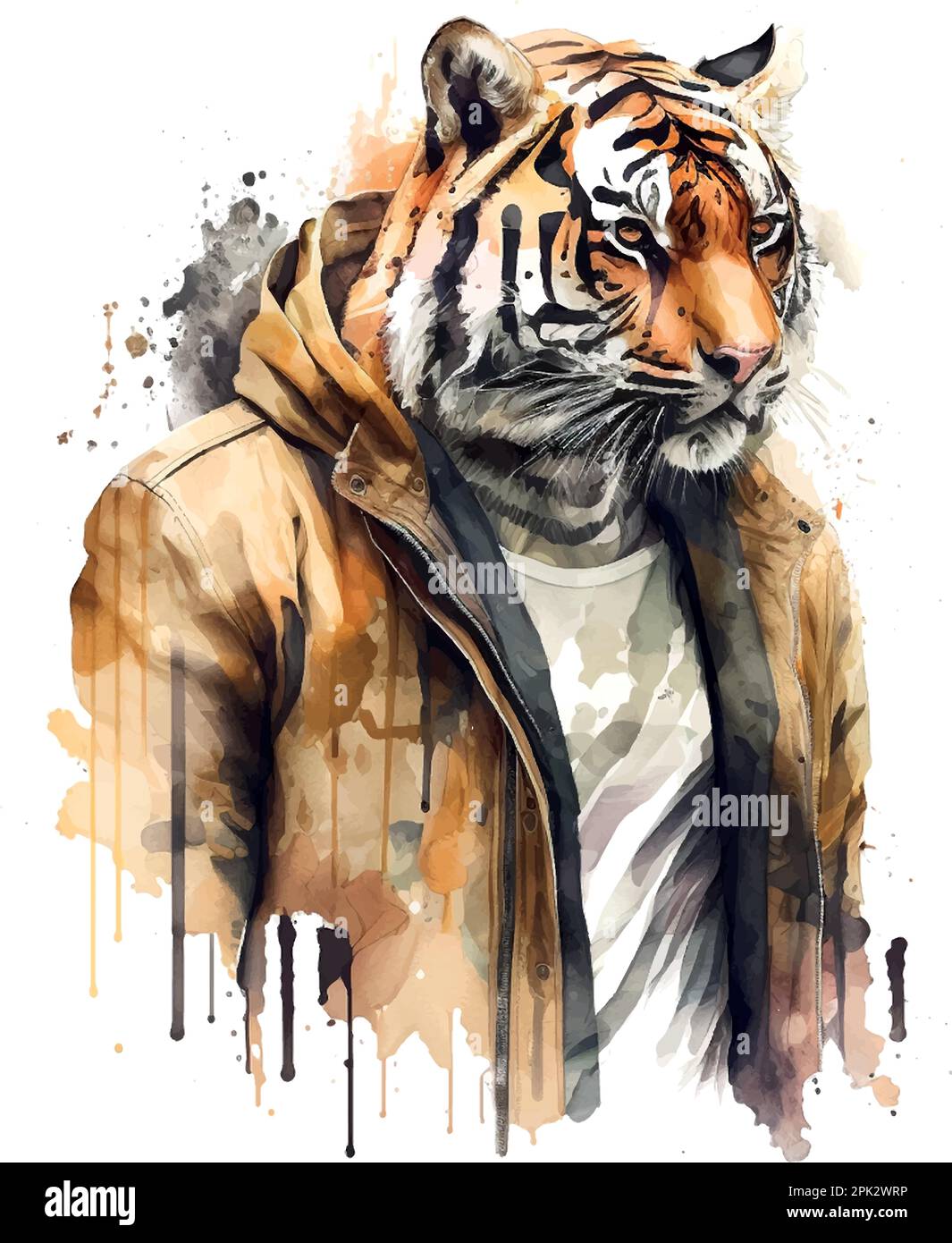Tiger in fashionable suit character for souvenirs print on fabric ...