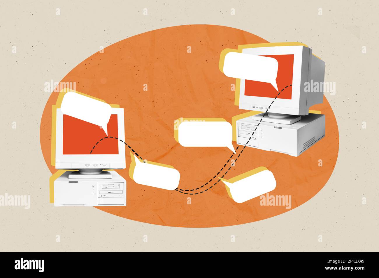 Composite collage portrait of two retro pc monitors empty space ...