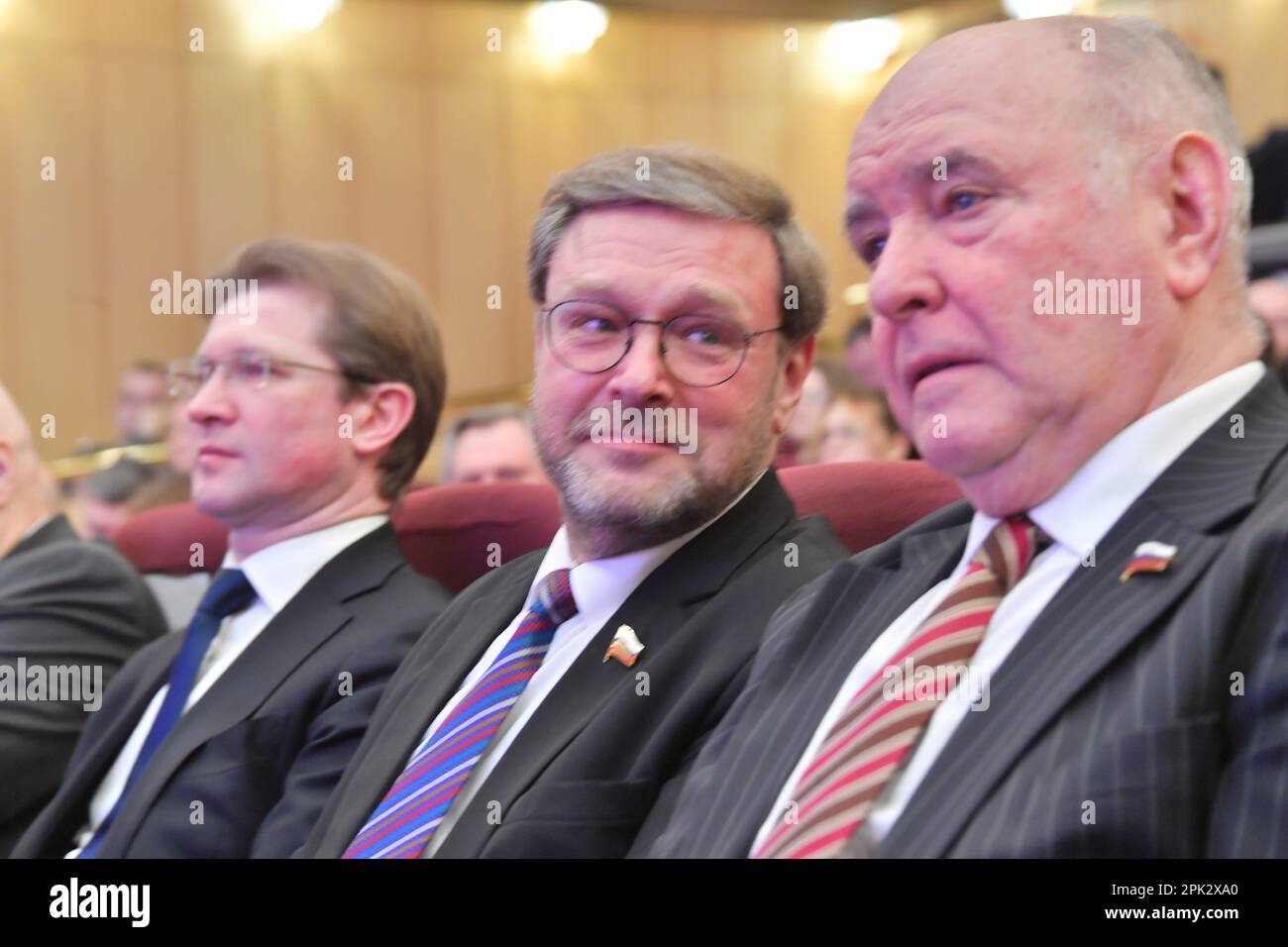 'Moscow. Deputy Chairman of the Federation Council Konstantin Kosachev (center) and Chairman of ...