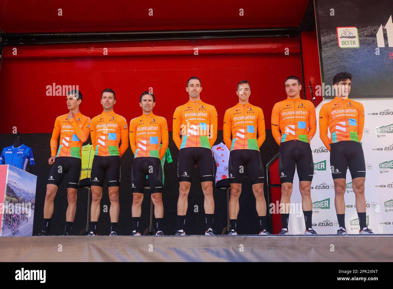 Viana, Spain. 4th Apr, 2023. Euskaltel - Euskadi riders during the 2nd ...