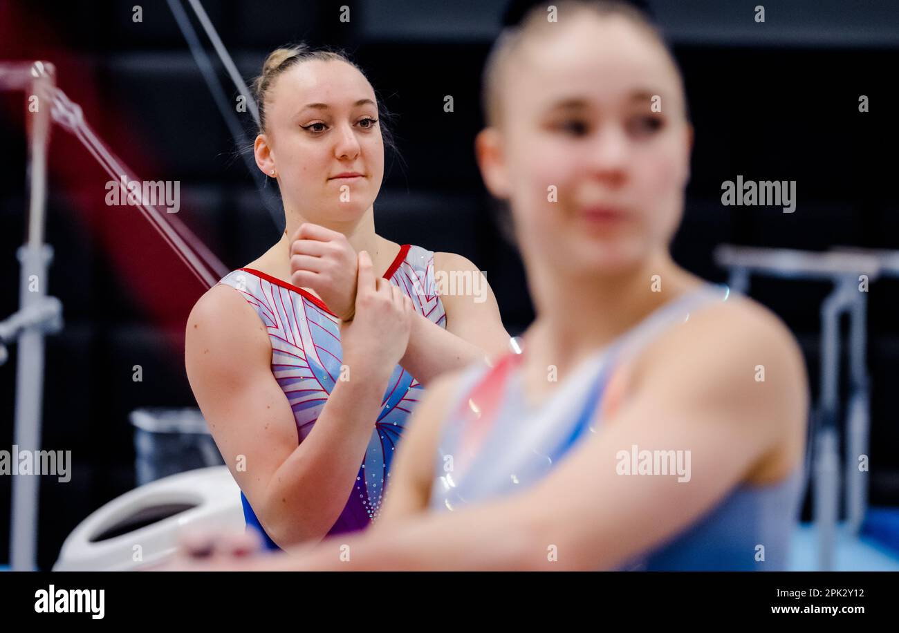 ROTTERDAM - Netherlands, 05/04/2023, Gymnasts Tisha Volleman (L) and ...