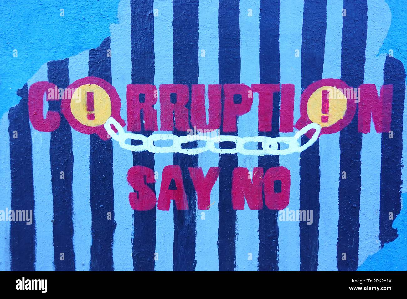 Corruption, say no, mural outside a school in Mauritius, public ground ...
