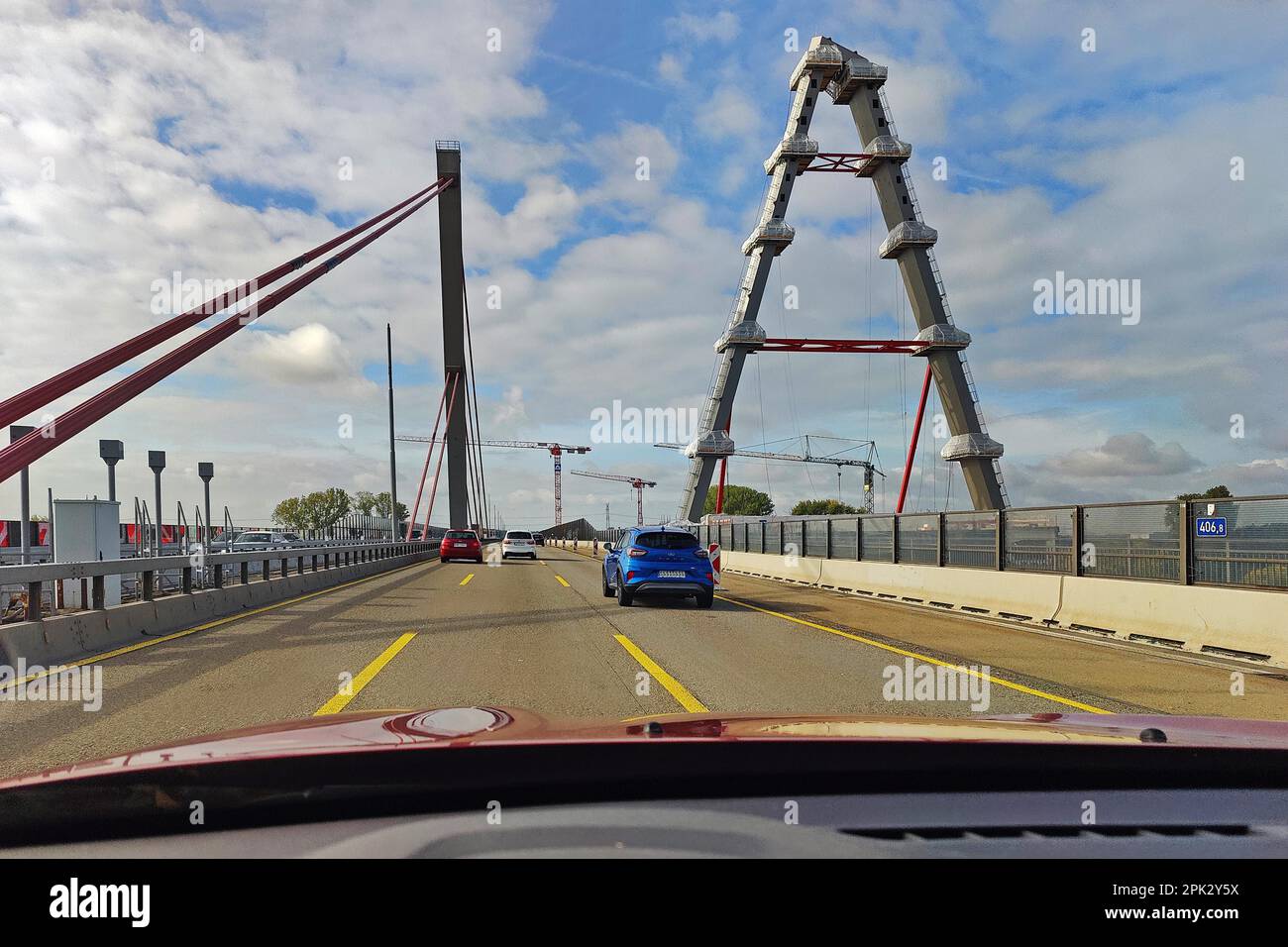 View from the car on the A1 motorway while driving over the old Rhine ...