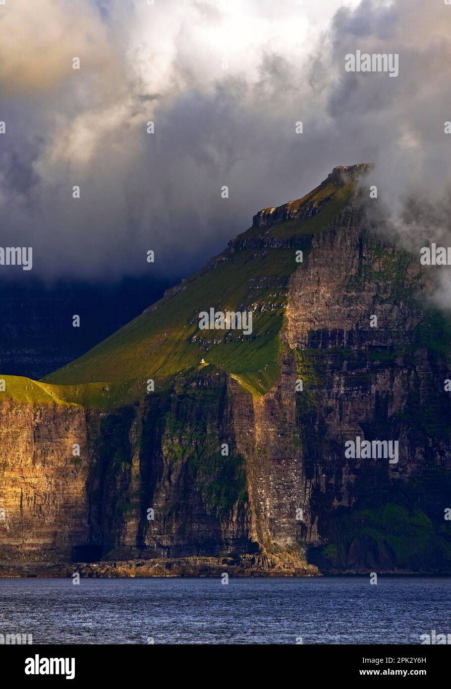 The Faroe Island of Kalsoy in the Atlantic Ocean with Sun and Clouds ...