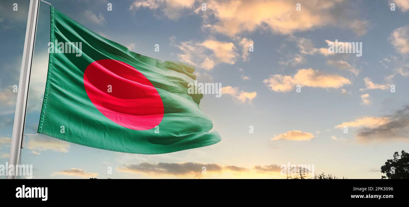 Bangladesh national flag waving in beautiful sky. 3d waving flag of ...