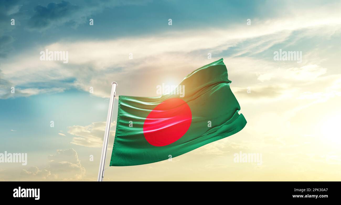 Bangladesh national flag waving in beautiful sky. 3d waving flag of ...