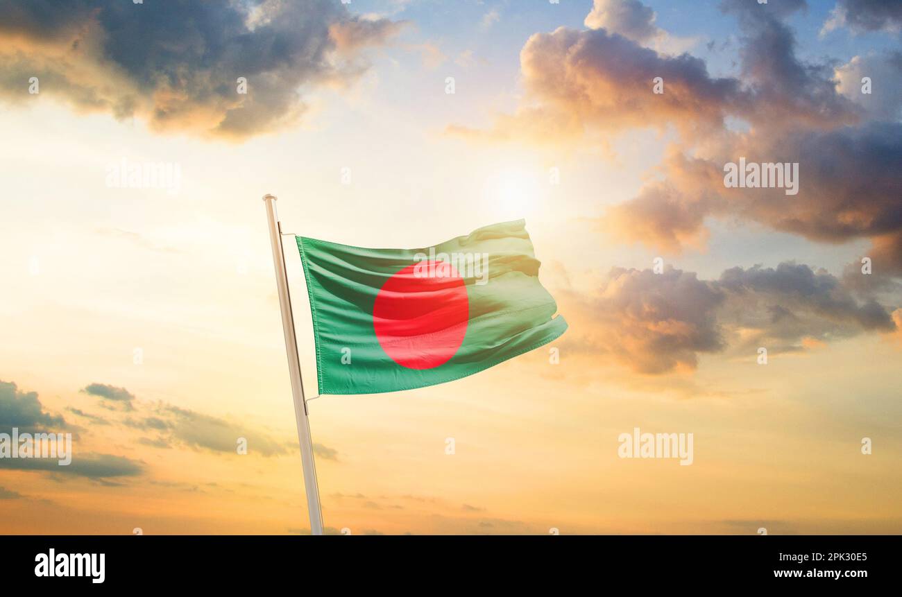 Bangladesh national flag waving in beautiful sky. 3d waving flag of ...