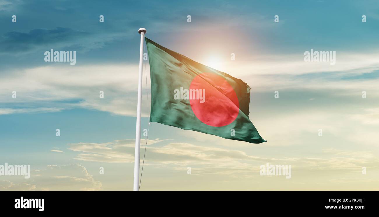 Bangladesh national flag waving in beautiful sky. 3d waving flag of ...