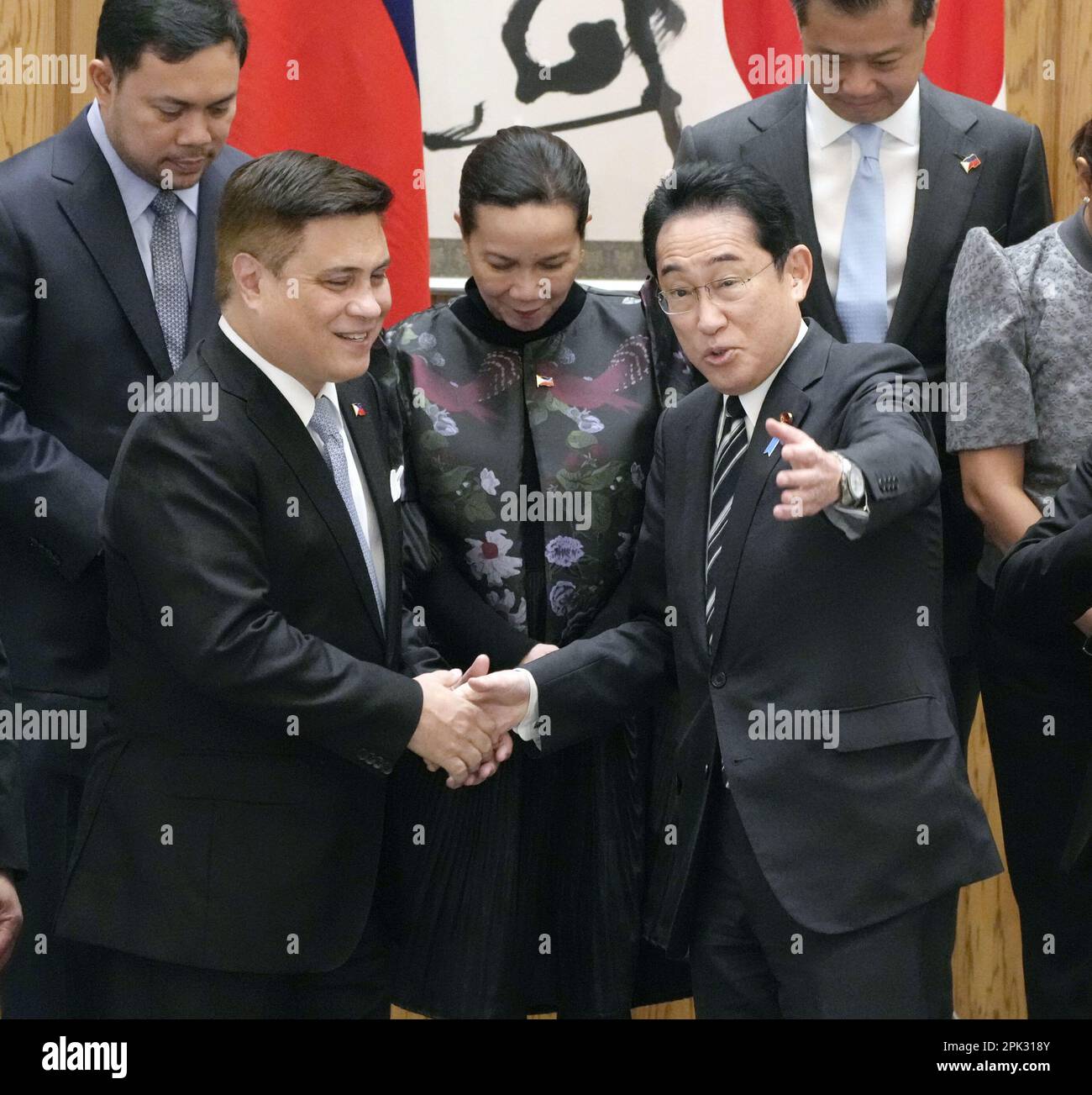 Tokyo, Japan, April 5, 2023. Japanese Prime Minister Fumio Kishida (R ...