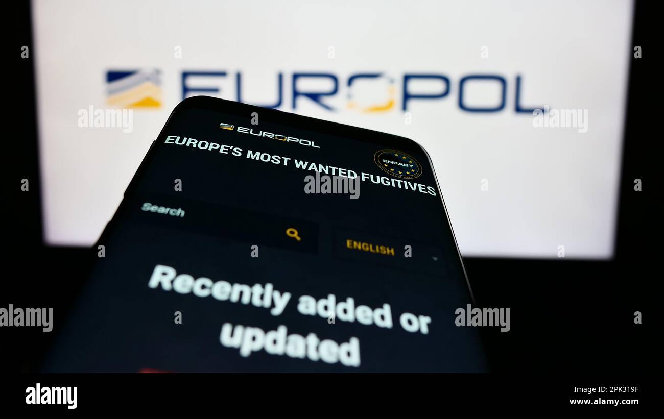 Mobile phone with website of EU law enforcement agency Europol on ...