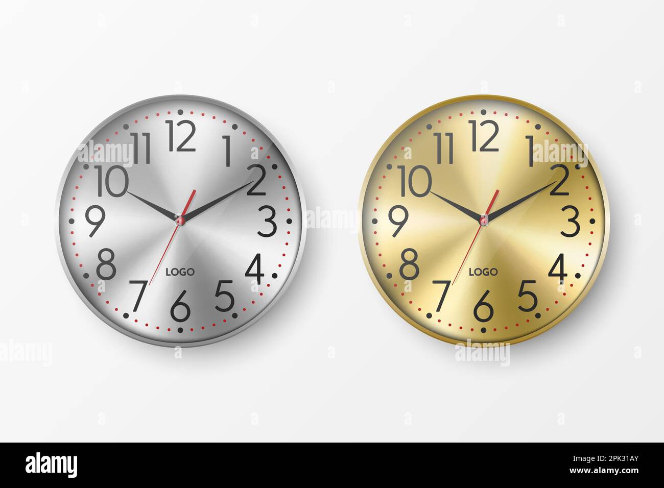 Vector 3d Realistic Round Metal Wall Office Clock with Metal Dial Icon ...