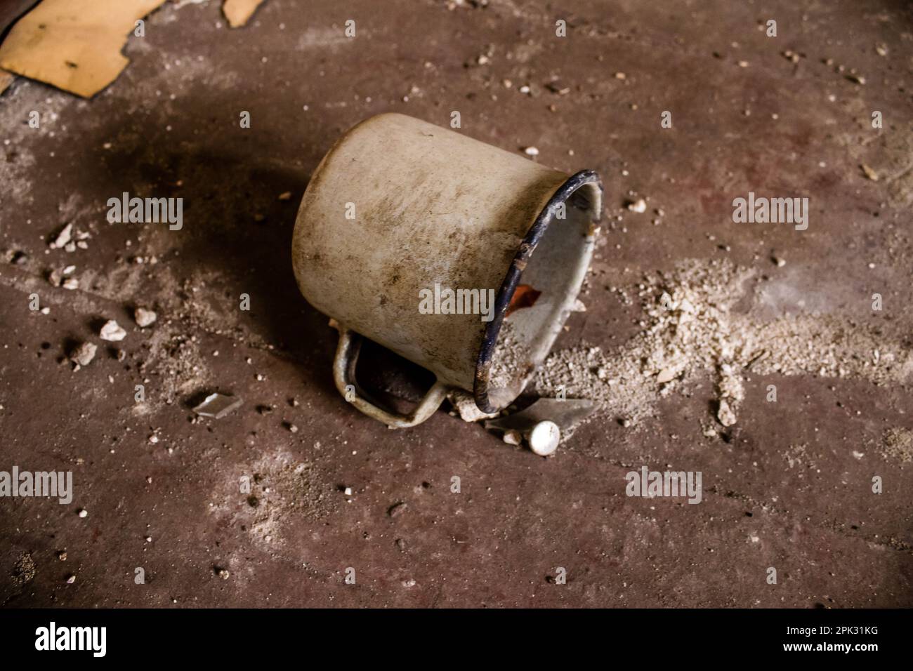 Interior of a house destroyed by a Russian bombardment. Objects of ...