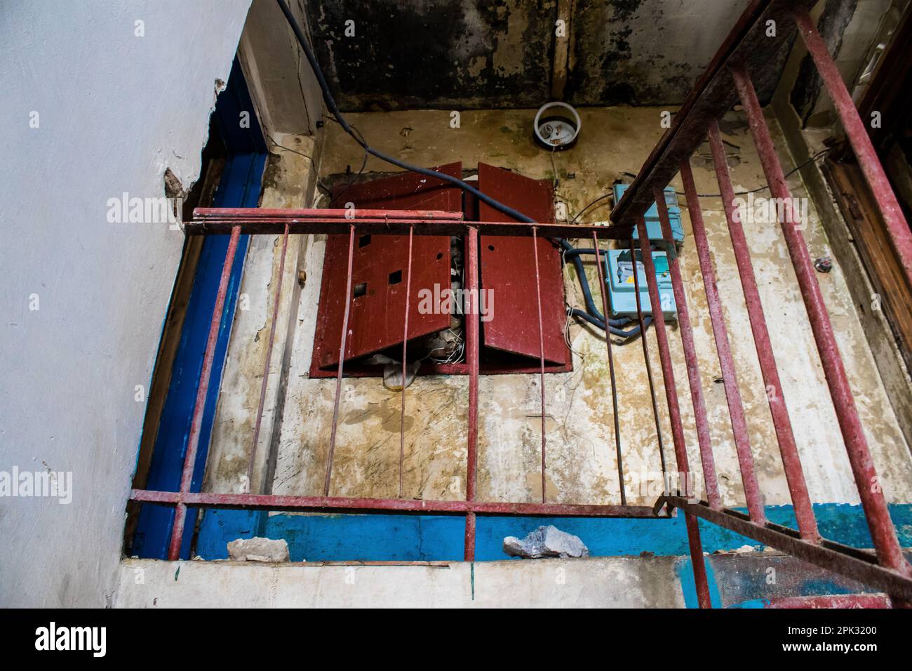 Interior of a house destroyed by a Russian bombardment. Objects of ...