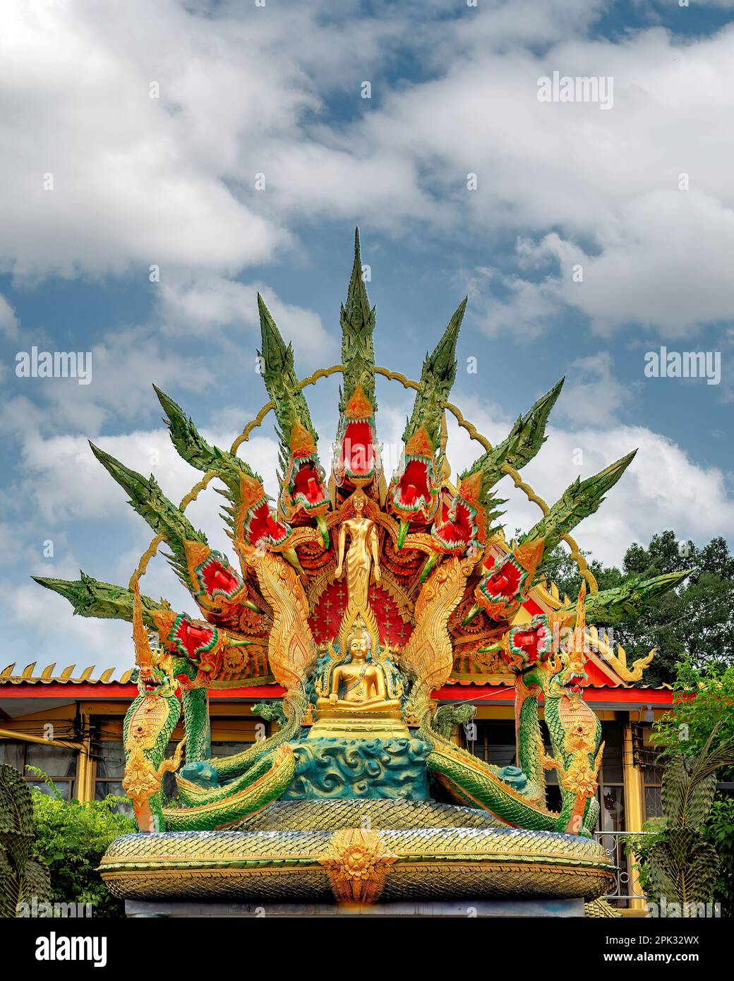 ‘NAGA’ mythological giant serpent statue. Colorful serpent-like statue ...