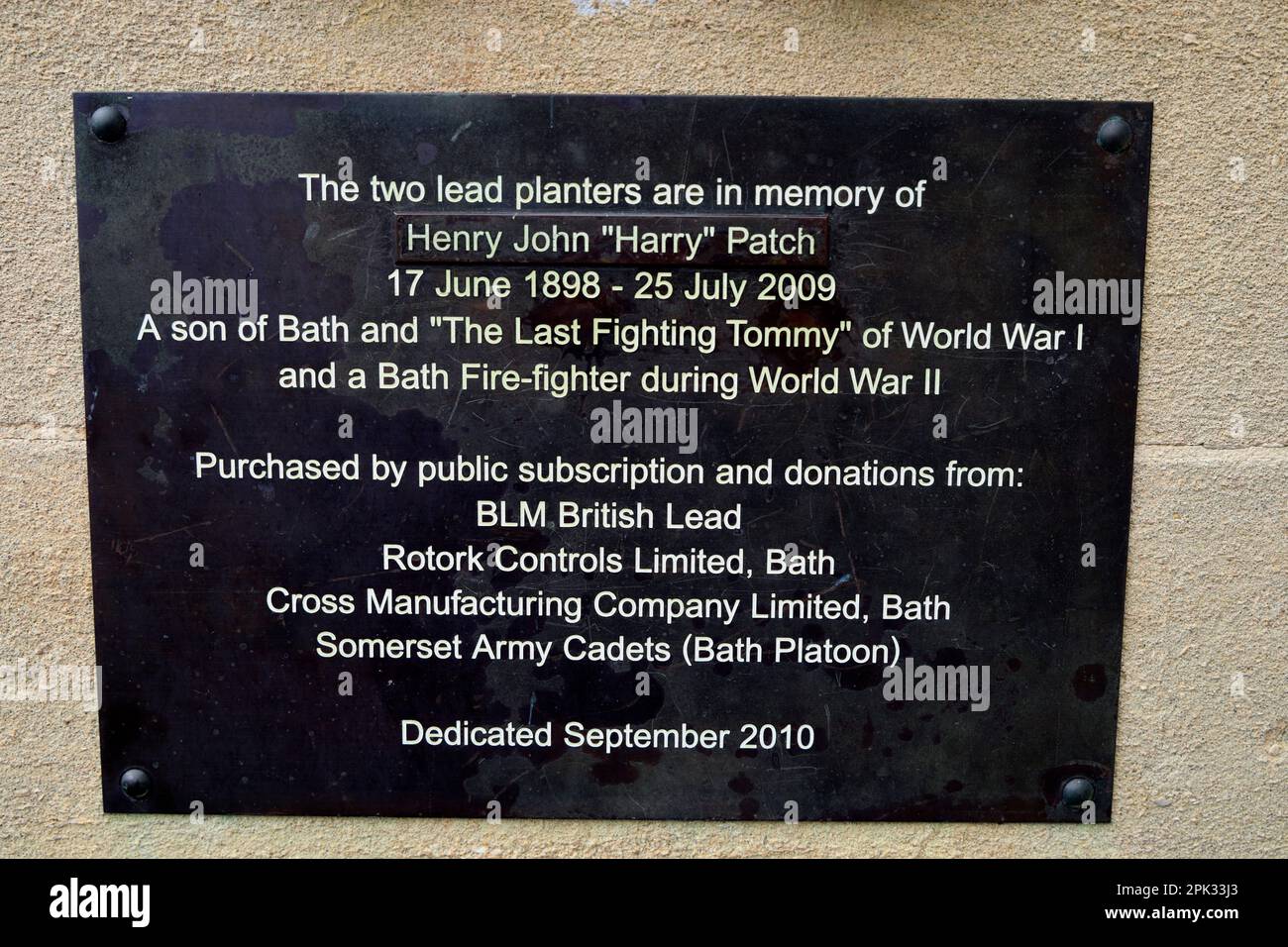 Plaque in memory of Henry John "Harry" Patch who lived to the age of ...