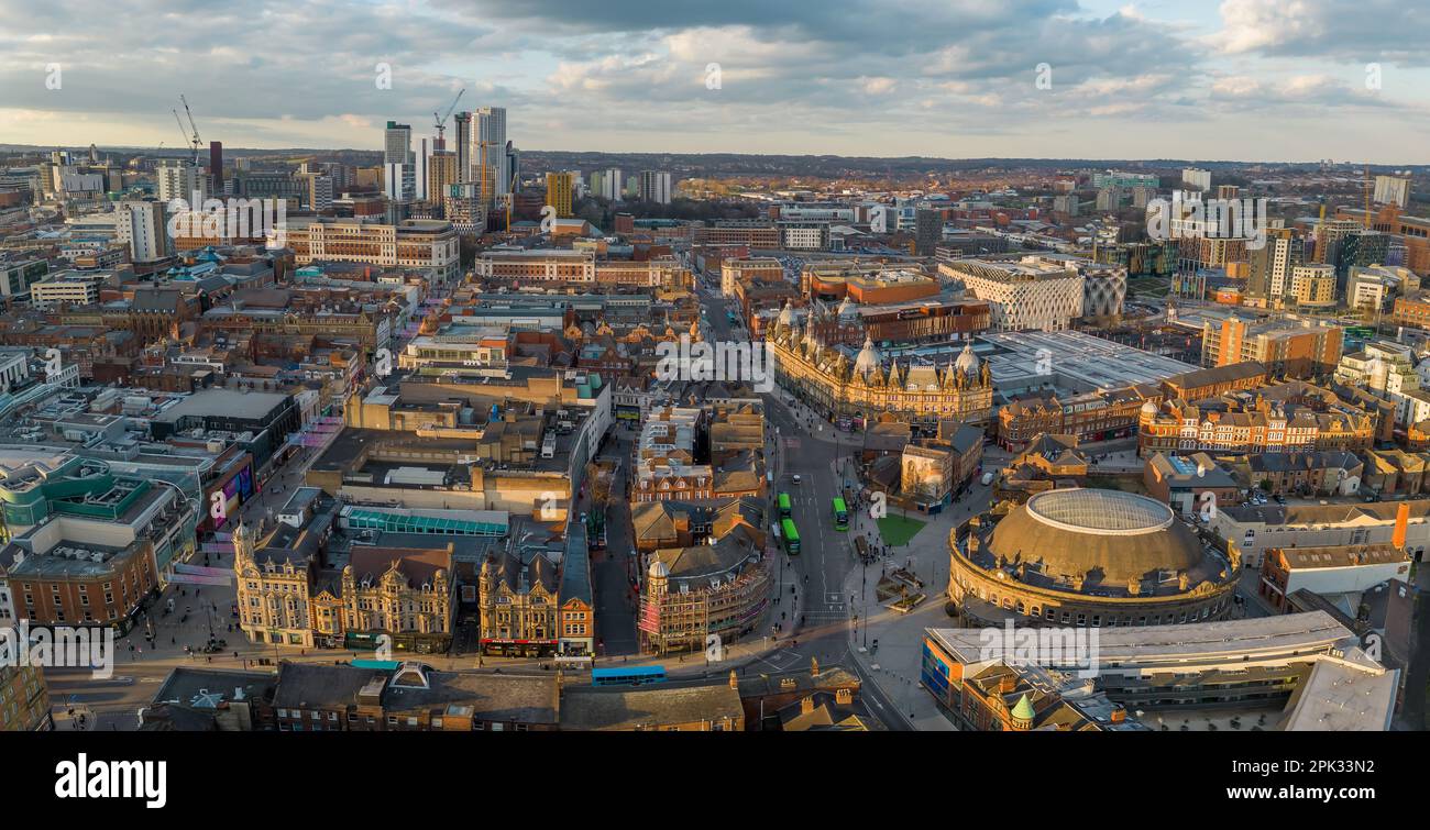 Leeds City Centre Aerial View of the city centre with retail, the corn ...