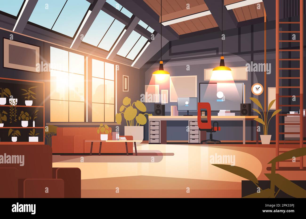 creative empty no people apartment modern loft interior of open space ...