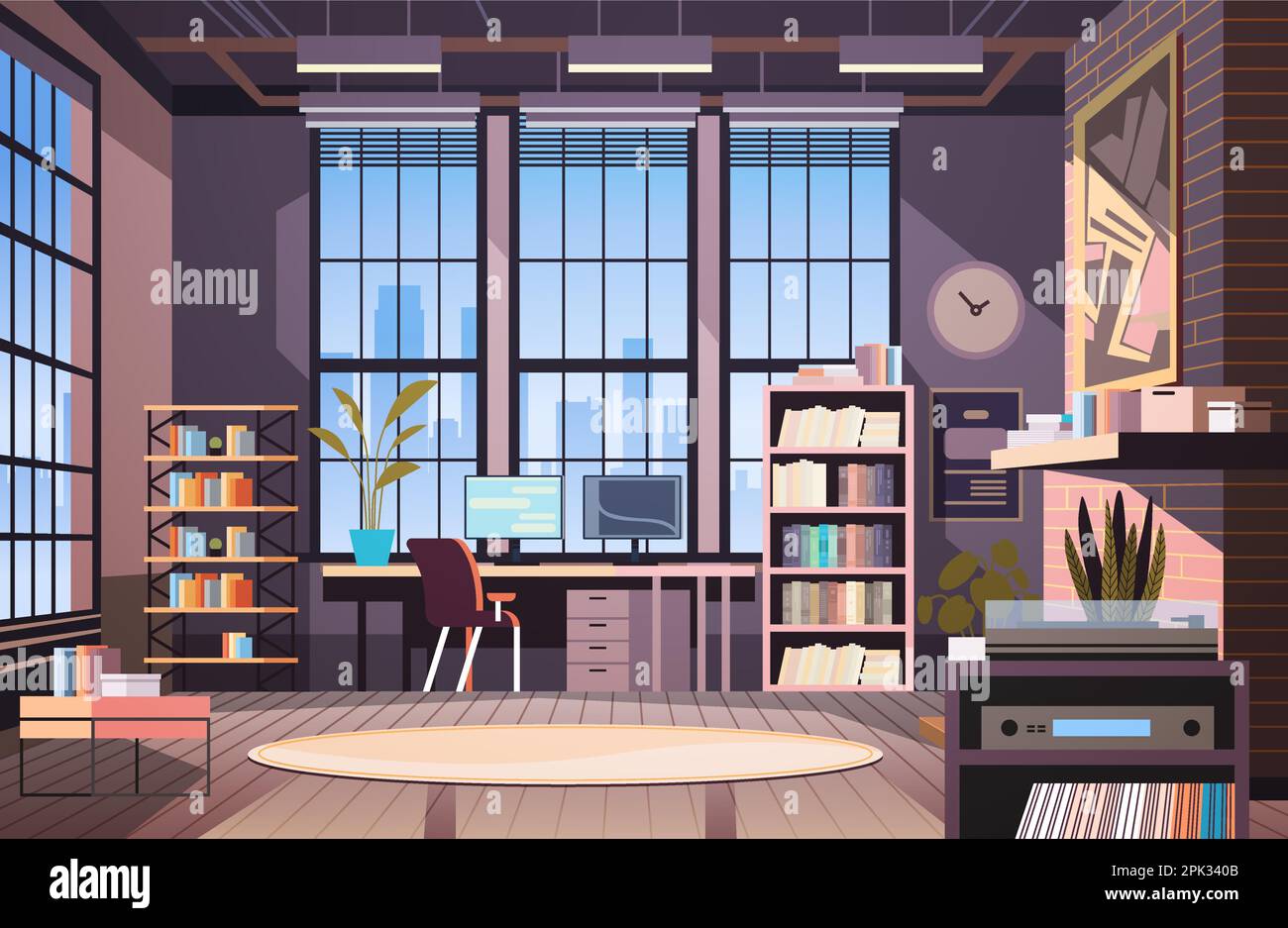 creative empty no people apartment modern loft interior of open space ...