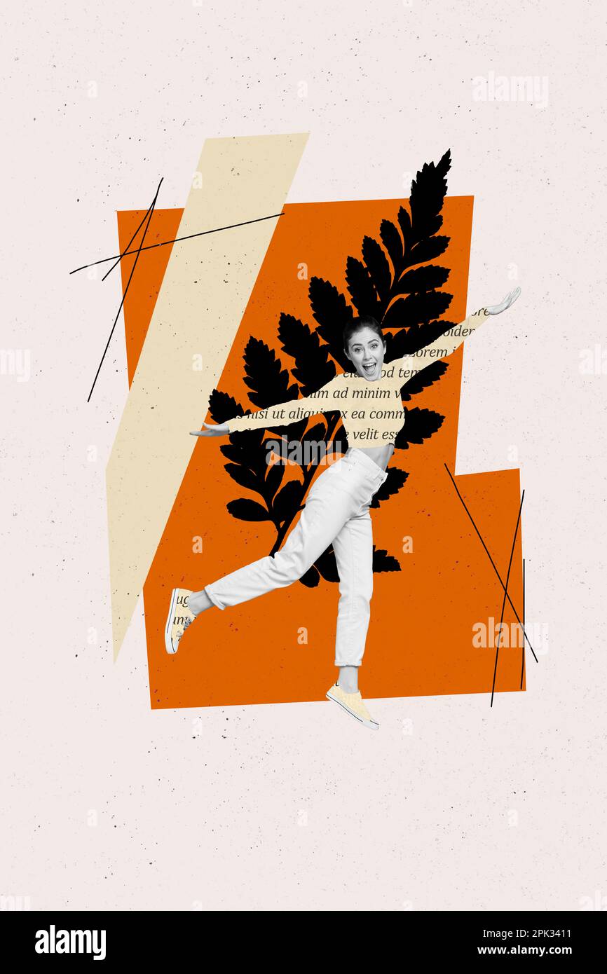 Creative drawing template collage of funky levitating young lady over ...