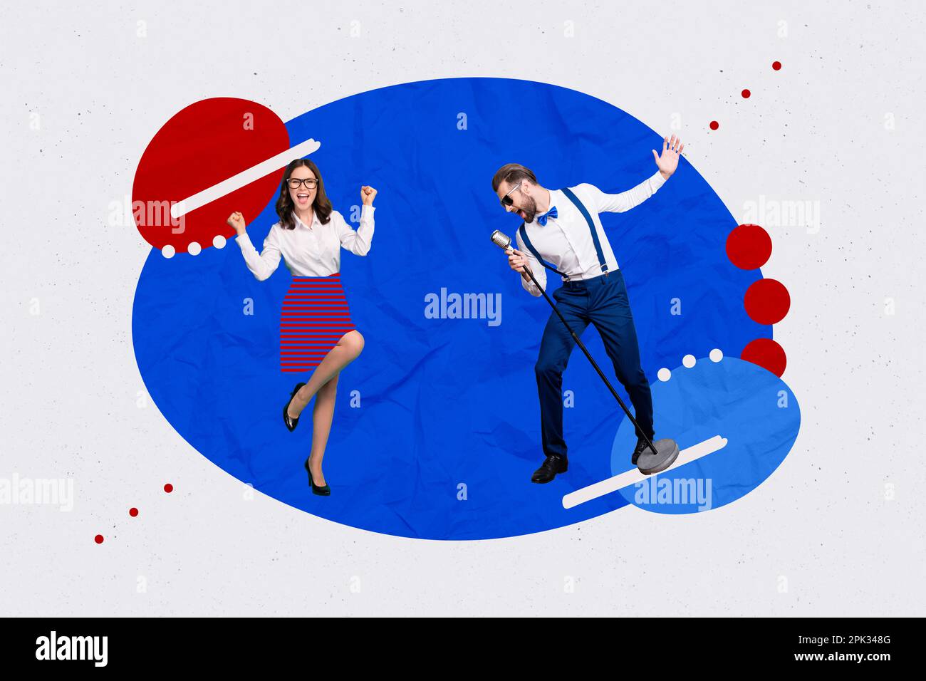 Template image collage of happy young lady businesswoman enjoy ...