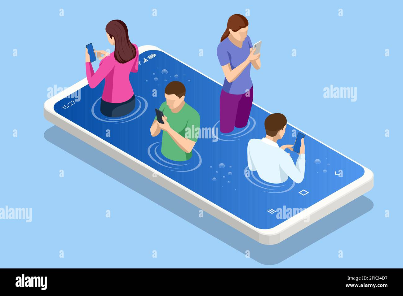 Isometric Social Media Addiction, Influence, Popularity, Modern Lifestyle, and Ad Concept ...