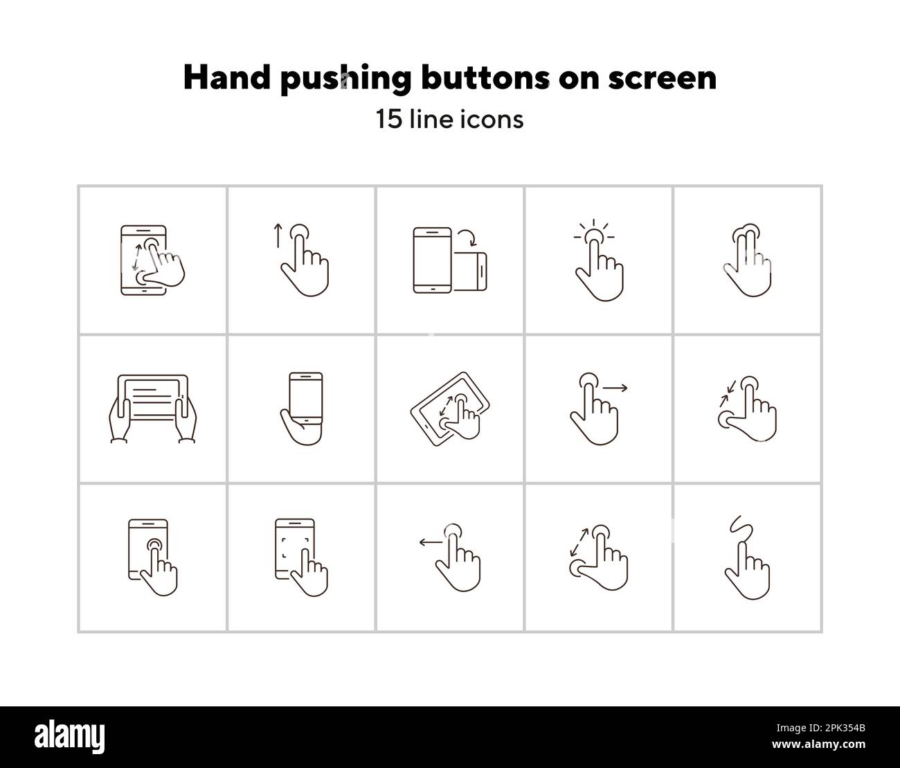 Hand pushing buttons on screen icons Stock Vector Image & Art - Alamy