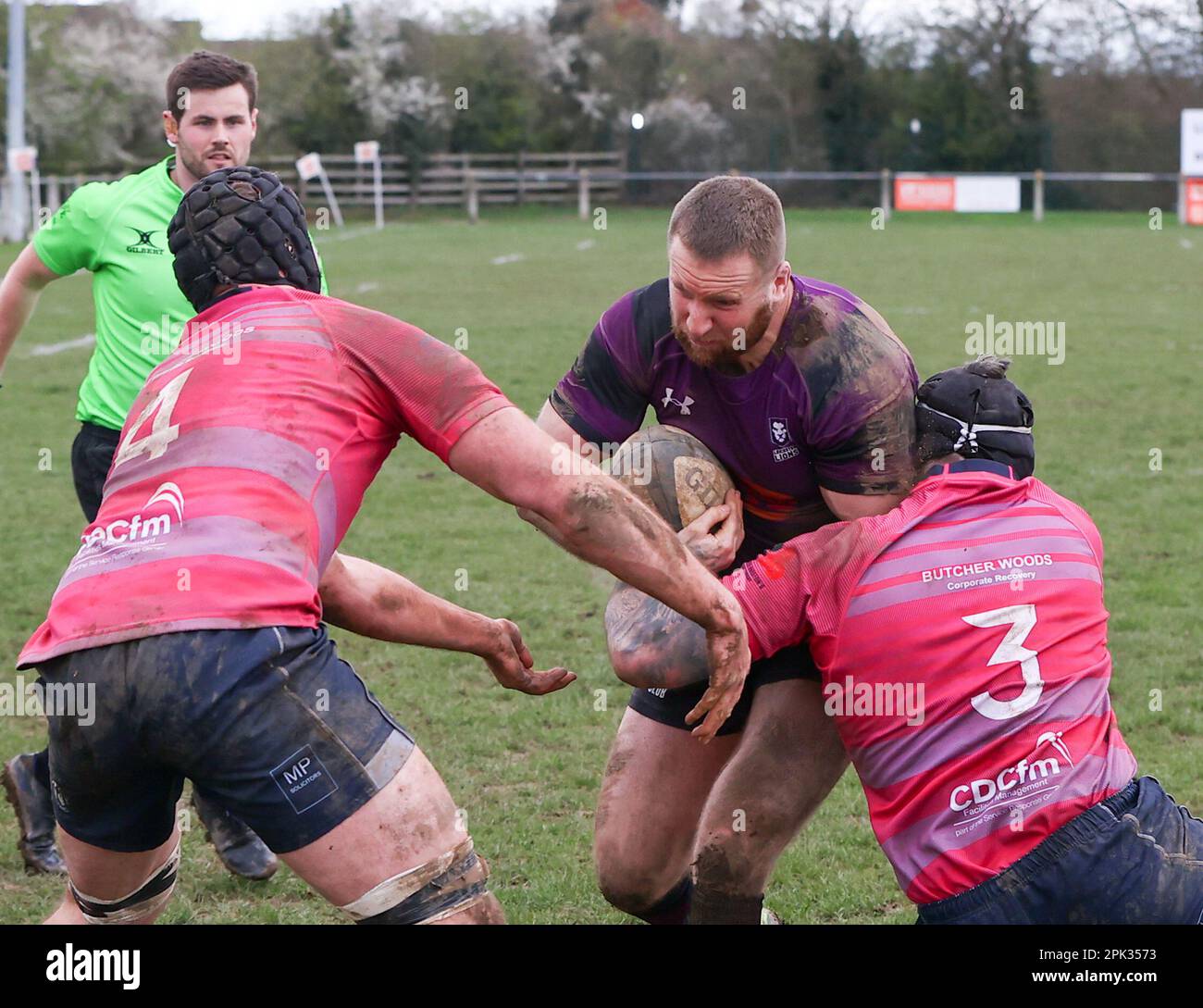 01.04.2023 Leicester, England. Rugby Union. Lions Luke Veebel crashes ...