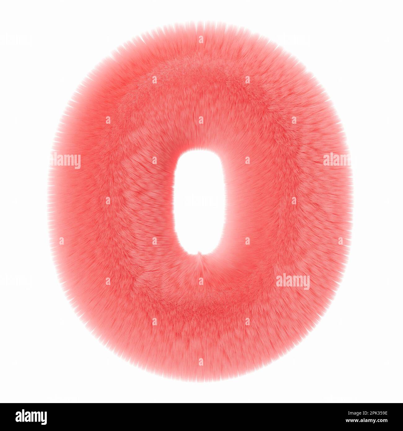 Pink and fluffy 3D number zero, isolated on white background. Furry ...