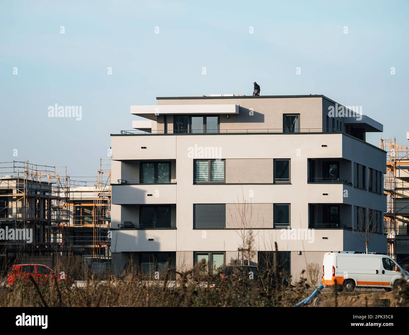 A stunning new tower block of dream apartments stands in a residential ...
