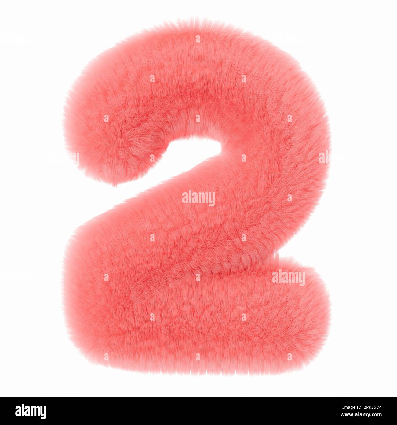 Pink and fluffy 3D number two, isolated on white background. Furry ...