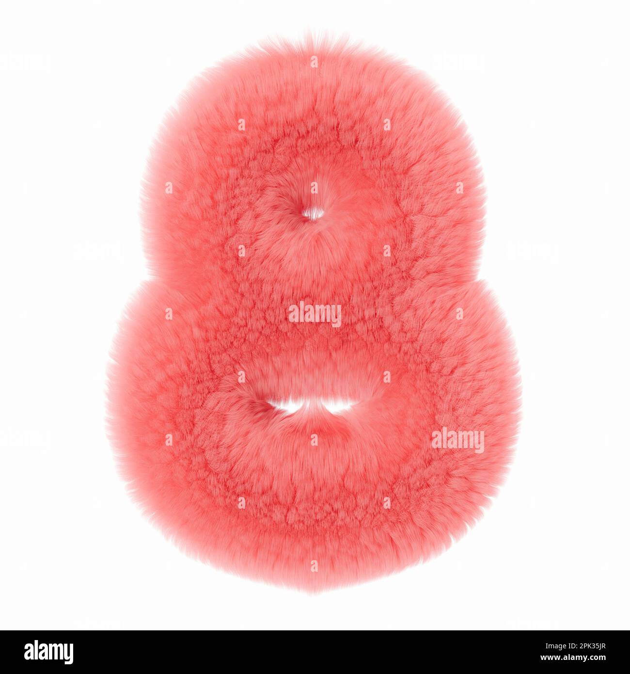 Pink and fluffy 3D number eight, isolated on white background. Furry ...