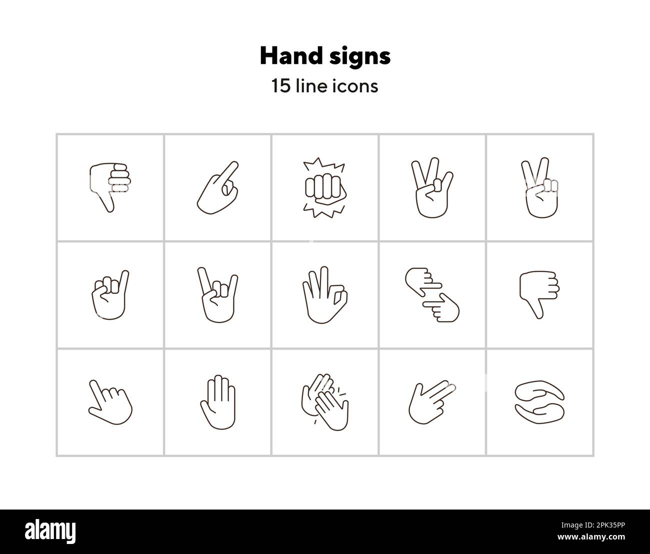 Hand signs line icon set Stock Vector Image & Art - Alamy