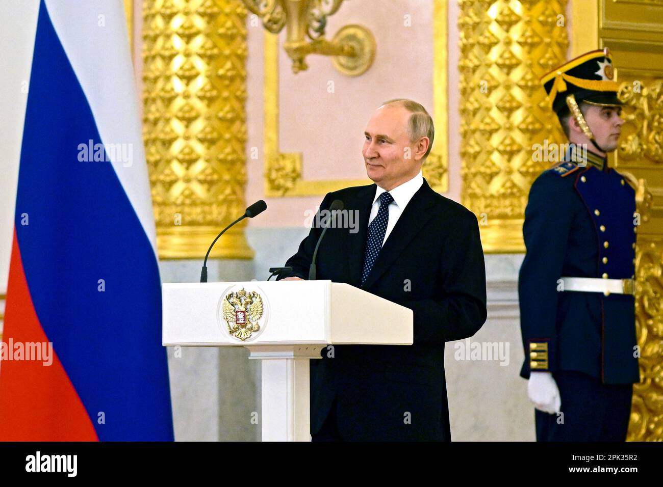 Russian President Vladimir Putin Delivers A Speech As He Attends A
