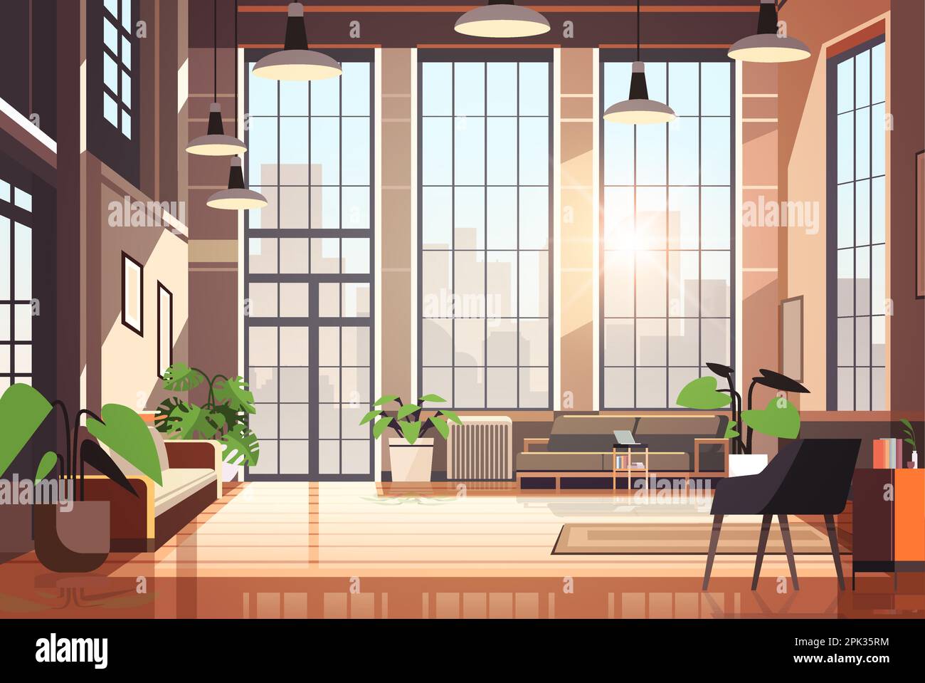 creative empty no people apartment modern loft interior of open space ...