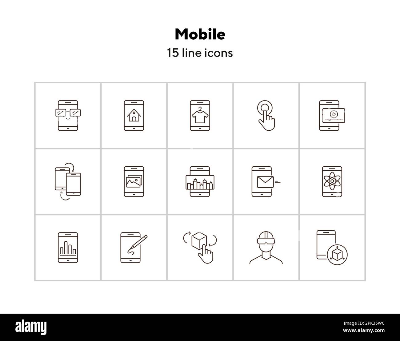 Mobile line icon set Stock Vector Image & Art - Alamy